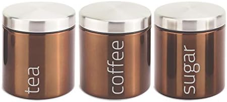 Black & Copper Metal Tea Coffee Sugar Storage Canister Set Jar Pots ...