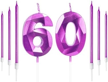 Amazon.com: Purple Birthday Candles Number 60 Candle with 6pcs Long ...