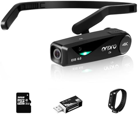 ORDRO EP8 4K 60FPS Vlog Hands Free Lightweight Mini Wearable Video Camera Starlight Sensor, Wi ...