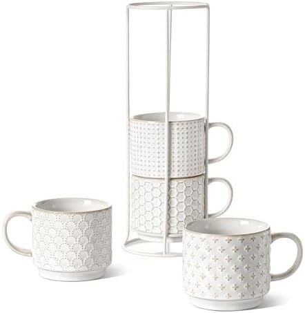 Amazon.com: Signature Housewares White Embossed Stackable Coffee Mug ...