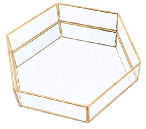 Art India Collections Vintage Glass Jewelry Tray, Hexagonal Tray Home ...
