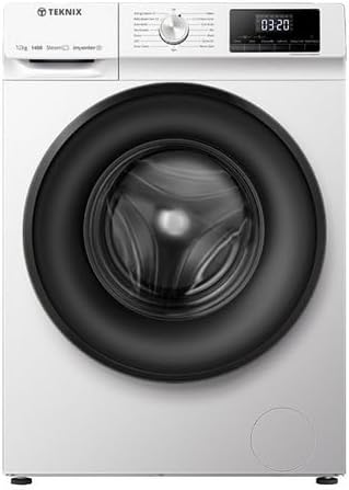 Teknix TKW12142HW 12Kg 1400 Spin Washing Machine, Steam program, 15 Min ...