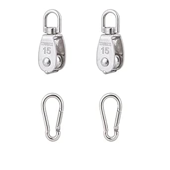 2Pcs 304 Stainless Steel M15 Single Pulley Block, Wire Rope Hanging ...