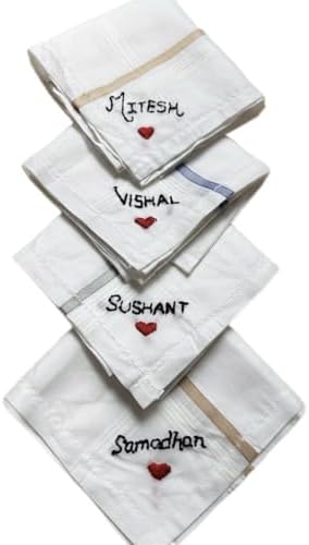 Buy Personalized White Cotton Handkerchief with Custom Embroidered Name ...
