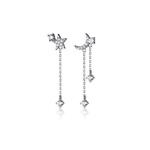 Crystal Moon Star Dangle Drop Stud Earrings S925 Sterling Silver for Women Girls Dainty CZ ...