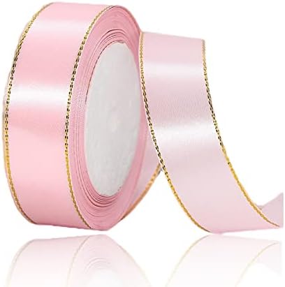 Amazon.com: VIVIQUEN Pink Double Faced Satin Ribbon with Gold Edge, 1 ...