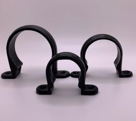 Black Plastic Saddle Pipe Clip Pack of 10 Various Sizes 12mm up to 90mm ...