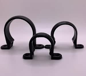 Black Plastic Saddle Pipe Clip Pack of 10 Various Sizes 12mm up to 90mm ...