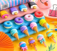 One Click Shopping Cone Ice Cream Shape Eraser Set of 4pcs : Amazon.in ...