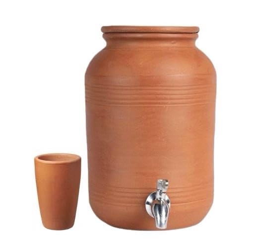 Buy WILLS TOP Handmade Earthen Clay Water Pot with Lid & 304 Stainless ...