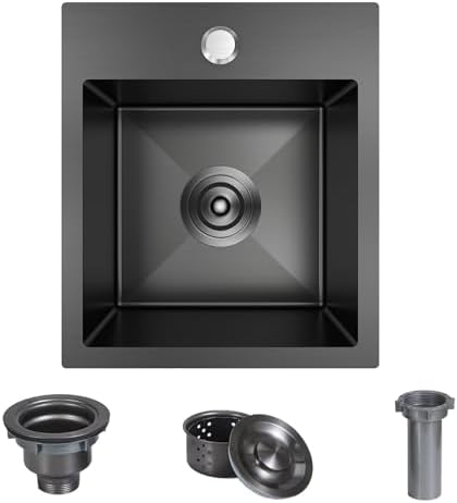 13 x 15 inch Drop in Bar Sink Black, Small Topmount Kitchen Sink Single ...