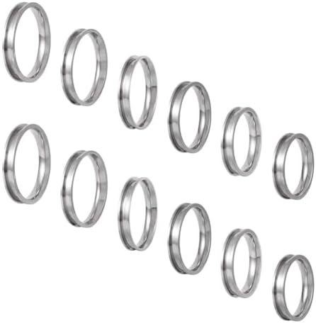 Fashewelry 12pcs Stainless Steel Blank Core Ring Size 7~12 Grooved ...