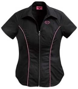 Amazon.com: Harley-Davidson Womens Pink Label Zip-Front S/S Woven Shirt ...