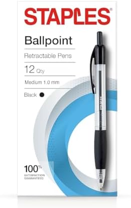 Amazon.com : STAPLES Retractable Ballpoint Pens, Fine Point, Black Ink ...
