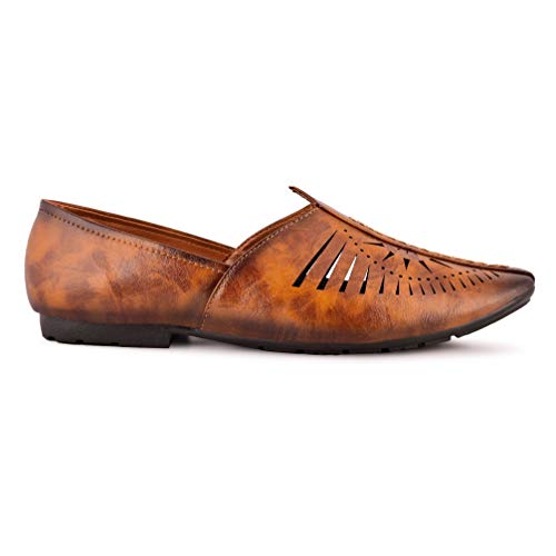 Royal Brand Punjabi Juti Jalsa Nagra Mojaris Pathani Shoes for Men (TAN ...