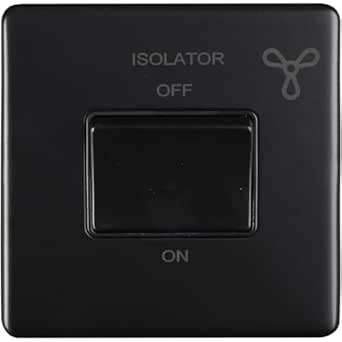 SCREWLESS 6A Extractor Fan Isolator Switch MATT BLACK 3 Pole Shower ...