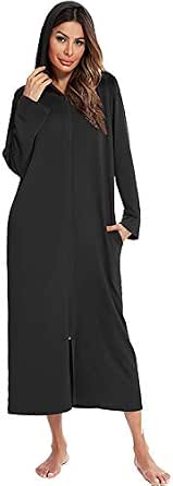 Amazon.com: Geleglaer Front Zipper Nightgowns for Women Long Sleeve ...