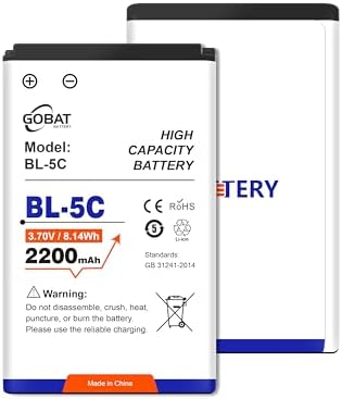 Amazon.com: GOBAT 2Pcs BL-5C Battery,2200mAh High Capacity Battery ...
