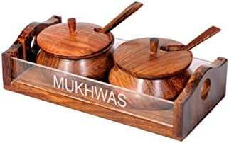 Buy WOODKIT KITCHENWARE Wooden Jars Decorative Box Mukhwas Tray Set ...