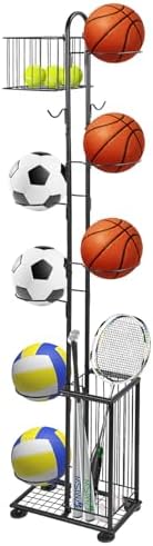 Amazon.com: FAGIGY 7 Tier Ball Storage Rack, Basketball Holder, Garage ...