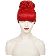 Amazon.com: Red Wig with Bangs Bun for Women, Miss Dead Receptionist ...