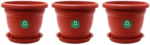 TrustBasket Terracotta pots with Bottom Plates - 3 Pcs (12 inch ...