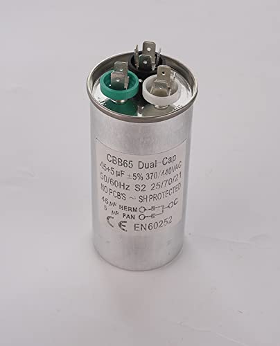 Lizyty 45+5 MFD 45/5 uf 370 or 440 Volt Dual Run Round Capacitor PW-45 ...