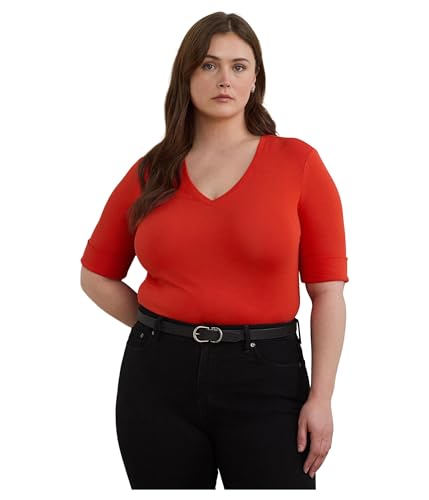 Lauren Ralph Lauren Women's Plus Size Stretch Cotton Elbow-Sleeve