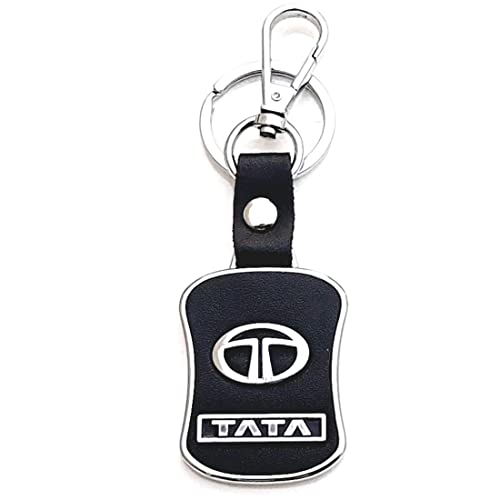 Tata logo Black Leather Keychain Key Ring with Hook, Black, XXXX-Small ...