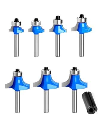 7Pcs Roundover Router bit Set,1/4 Inch Carbide Corner Shank Roundover ...