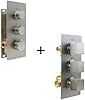 HOMEDEC Brushed Nickel 2 Way Shower Diverter Valve, Brass Dual Functions Thermostatic Shower ...