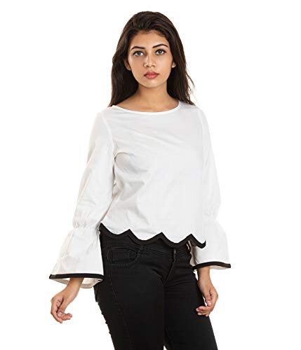 Buy Pechkus Women Scalloped Umbrella Sleeve Top (White, XX-Large) at ...