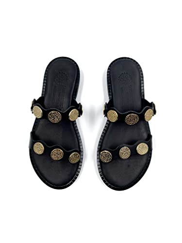 Amazon.com: Black Leather Sandals, Women's Greek Sandals with Golden ...