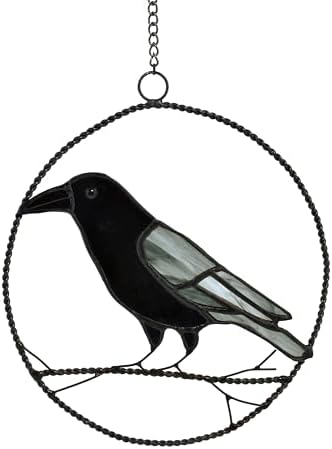 Amazon.com: Lolitarcrafts Raven Stained Glass Window Hangings,Crow on ...