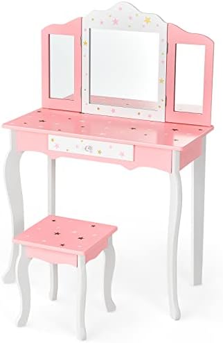 Maxmass Kids Vanity Table and Chair Set, 2 in 1 Girls Dressing Table ...