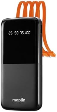 Maplin 10000mAh Power Bank with Built-in Lightning, USB-C, Micro-USB ...