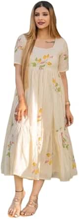Amazon.com: Beautiful Flower Print Cotton Full Flair Middy Gown ...