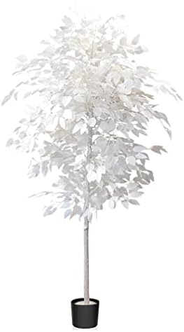 Amazon.com: FUNORNAM 6ft White Artificial Ficus Trees Fake White Tall ...