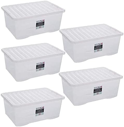 Wham 45 Liter Storage Clear Heavy Duty Plastic Storage Box Boxes With ...