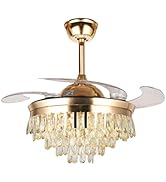 Amazon.com: BIGBANBAN Bling Crystal Chandelier Fan, Retractable Ceiling ...