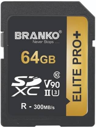 Branko SD Card 64GB Elite Pro Plus V90 SD Card 300 MB/s Memory Card ...