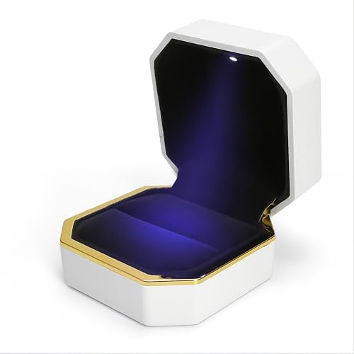 Amazon.com: Luxury White Ring Box 3"x3''x2'' With Light, Square Wedding ...