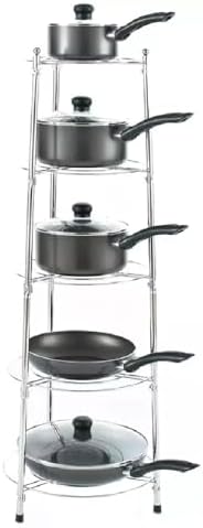 5 Tier Chrome Pan Stand Stainless Steel Pot Organiser Multi Functional ...