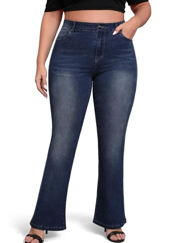 SQIQY Stretchy Bootcut Jeans for Women Plus Size High Rise Boot Cut ...