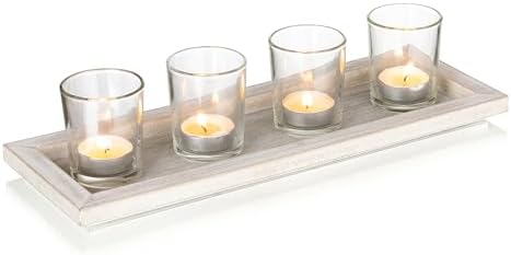 Amazon.com: Hanobe Decorative Wood Candle Tray: Rustic Rectangle Beaded ...