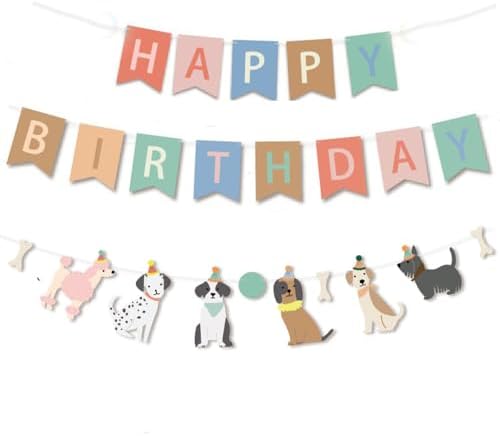 Amazon.com: Dog Theme Happy Birthday Banner with Cute Dog Banner, Bday ...