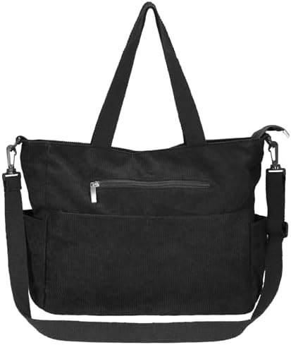 KUIZHEN Corduroy Tote Bag for Women, Shoulder Bag, Large Capacity Tote Bag with Zip, Casual ...