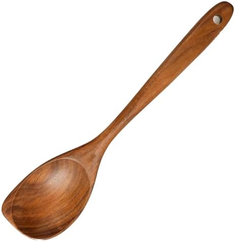 Wooden Non-Stick Spoons - 12.8 Inch Long Handle, Big Stirring Corner ...