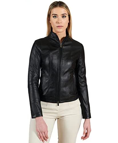 Amazon.com: Women's Italian Leather Jacket Black Cropped Biker Genuine ...