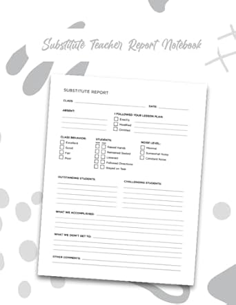 Amazon.com: Substitute Teacher Report Notebook: Cute Stylish Substitute ...